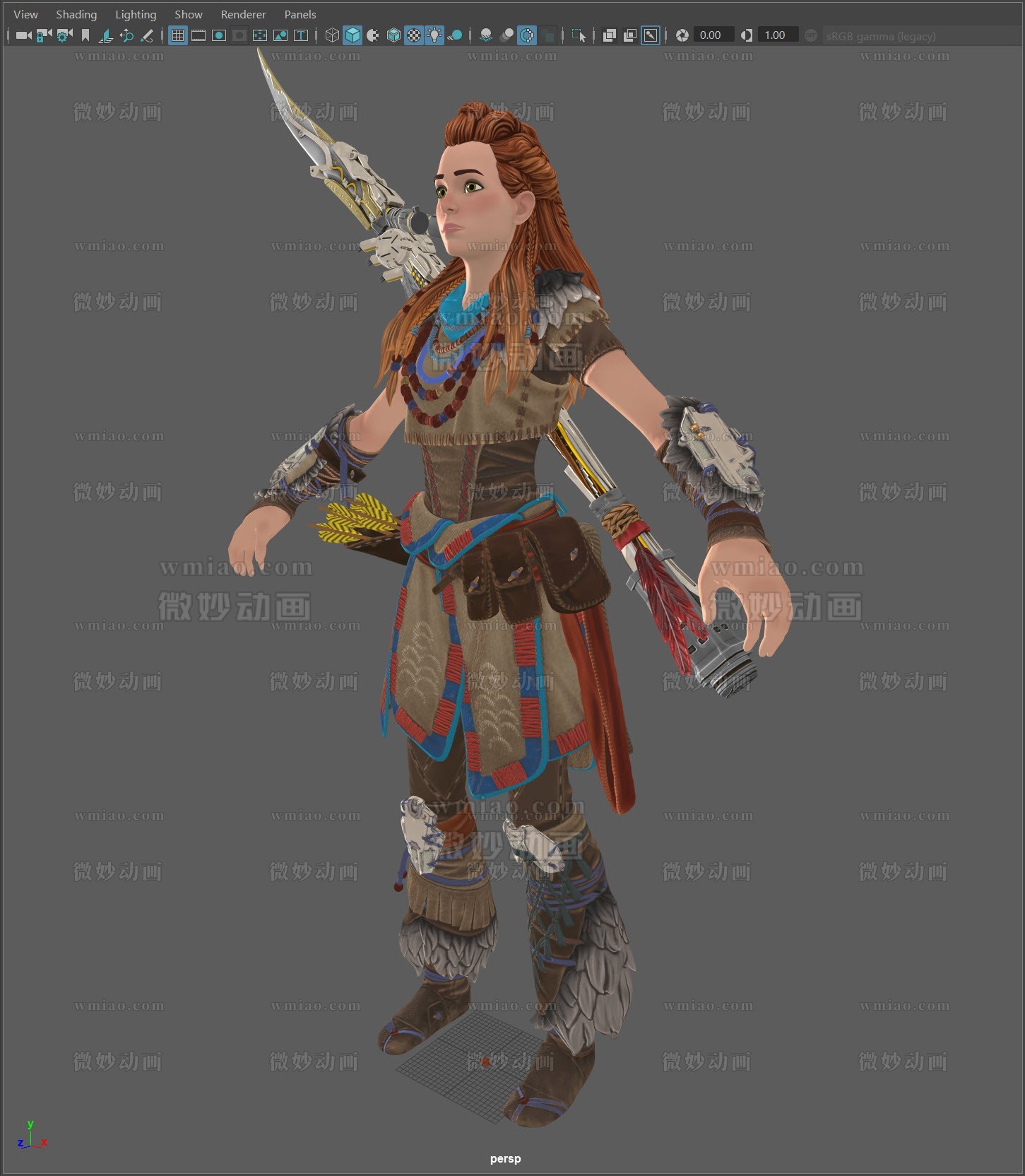 国外精品古代女战士角色Maya模型Aloy ancient worrier full rigged and textured - CG模型 ...