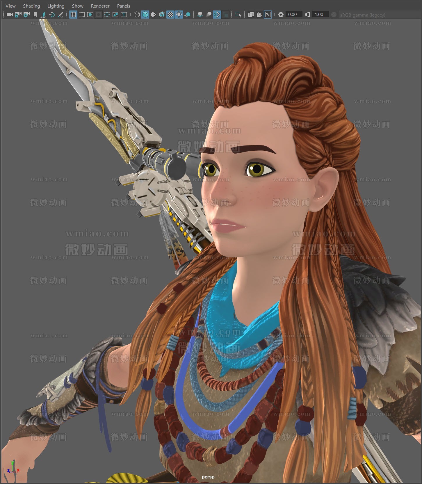 国外精品古代女战士角色Maya模型Aloy ancient worrier full rigged and textured - CG模型 ...