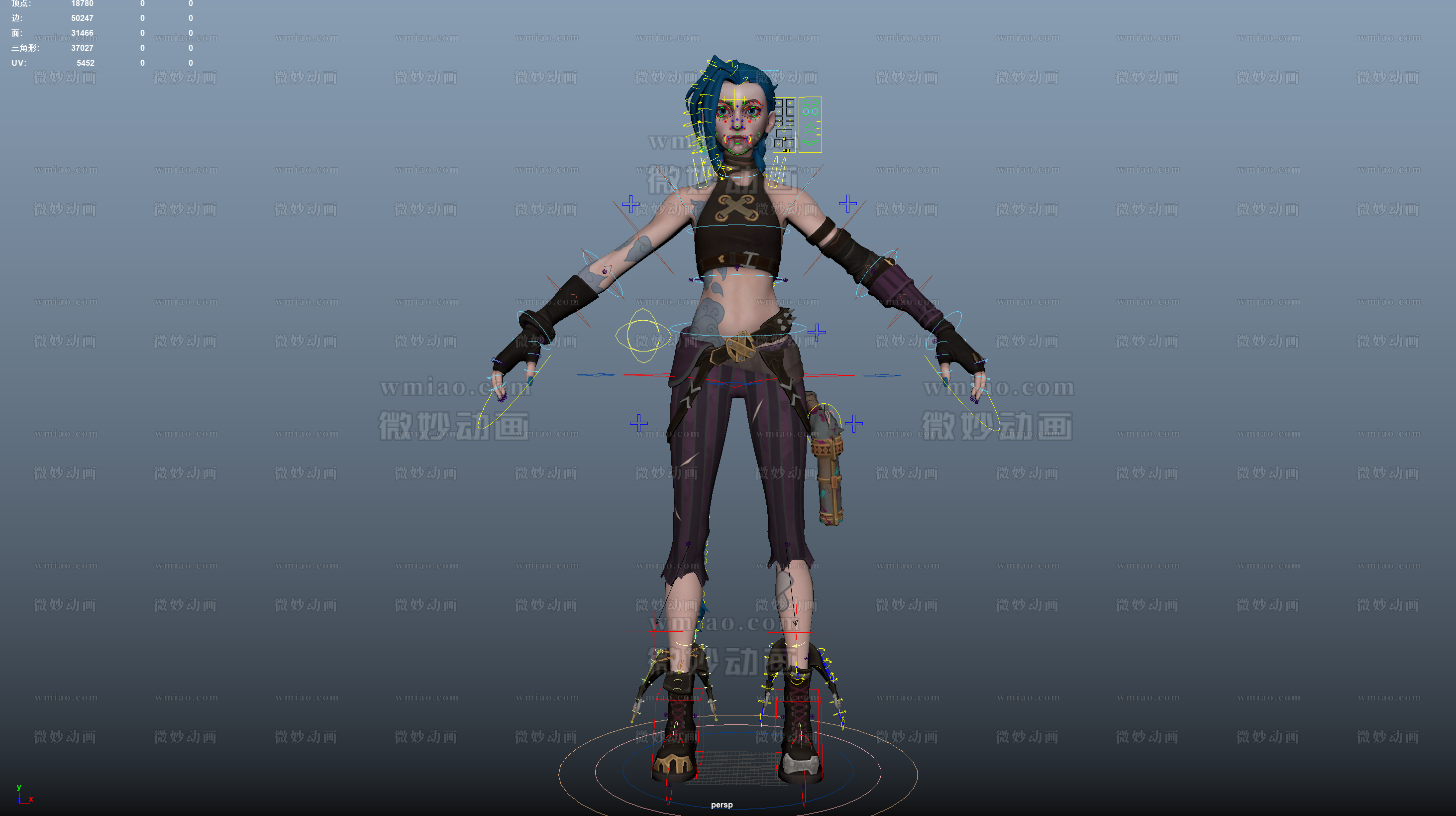 金克斯JinX modeling_maya绑定带表情 - CG模型 - 微妙网wmiao.com