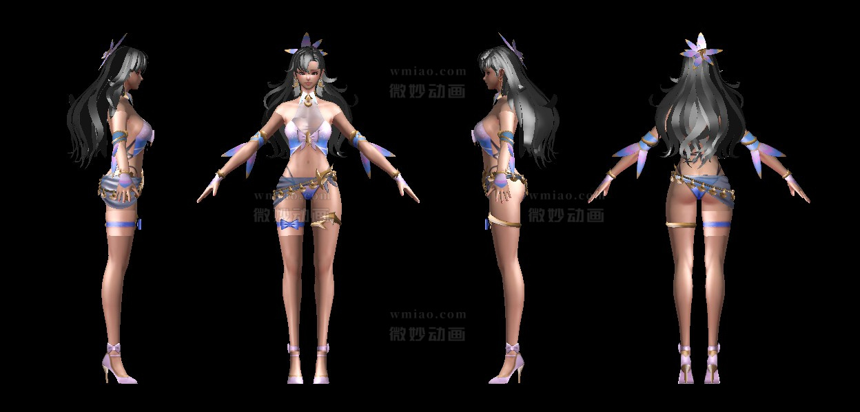 Airen绑定，有四套衣服可换装-性感美女角色Maya模型 - CG模型 - 微妙网wmiao.com