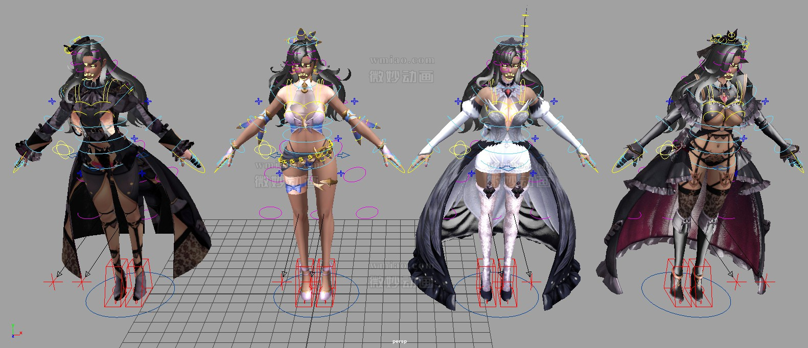 Airen绑定，有四套衣服可换装-性感美女角色Maya模型 - CG模型 - 微妙网wmiao.com