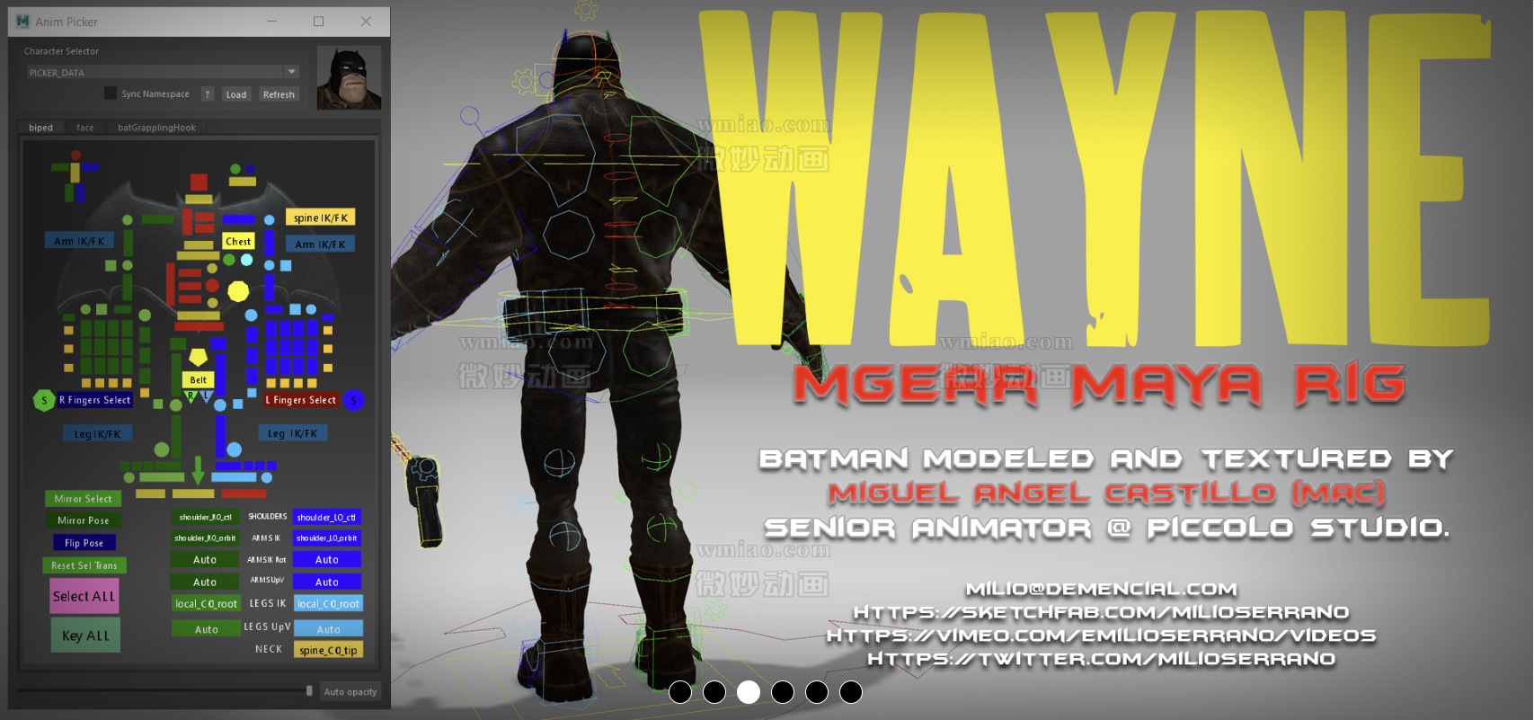 蝙蝠侠 韦恩 - Maya (mGear) 模型带绑定贴图 - CG模型 - 微妙网wmiao.com