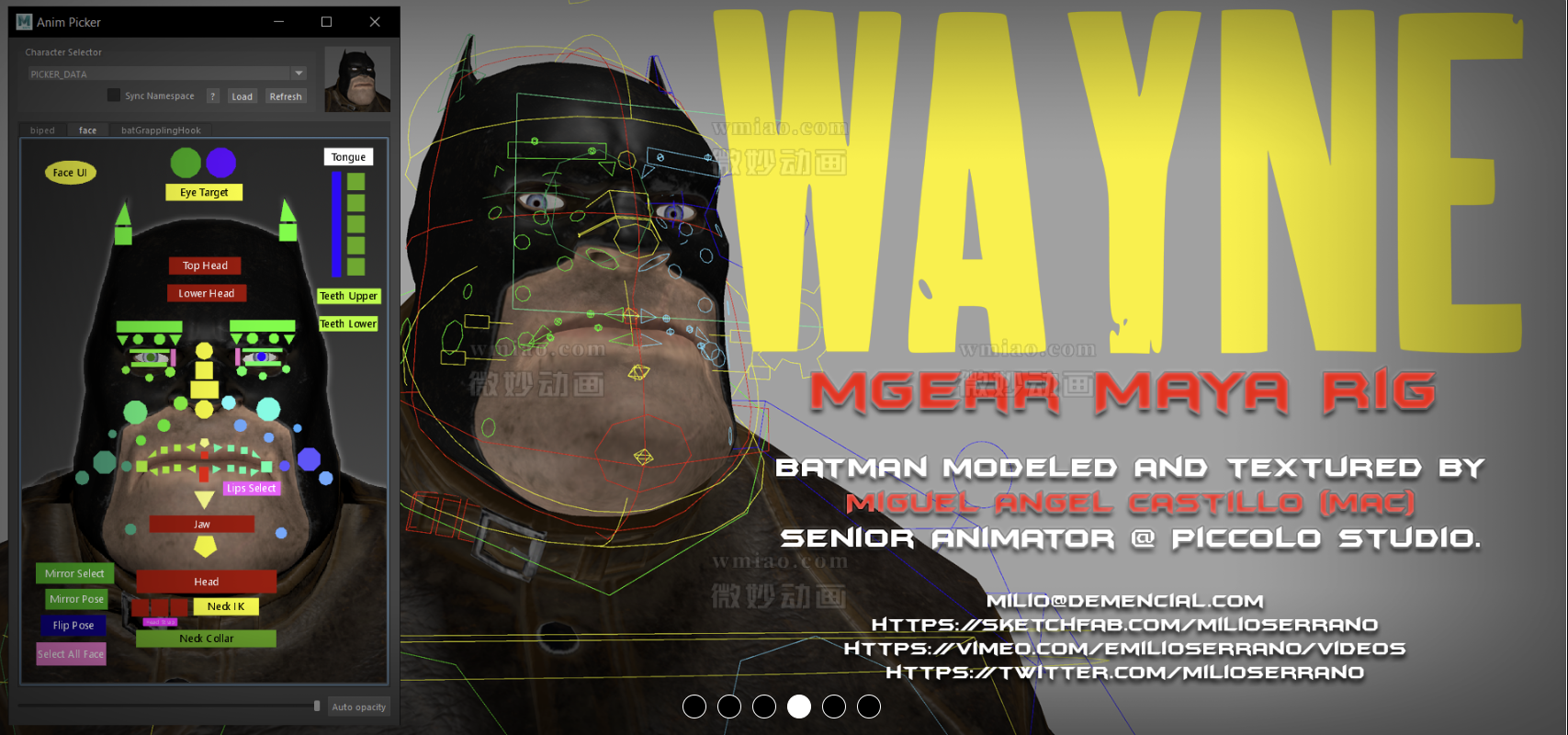 蝙蝠侠 韦恩 - Maya (mGear) 模型带绑定贴图 - CG模型 - 微妙网wmiao.com