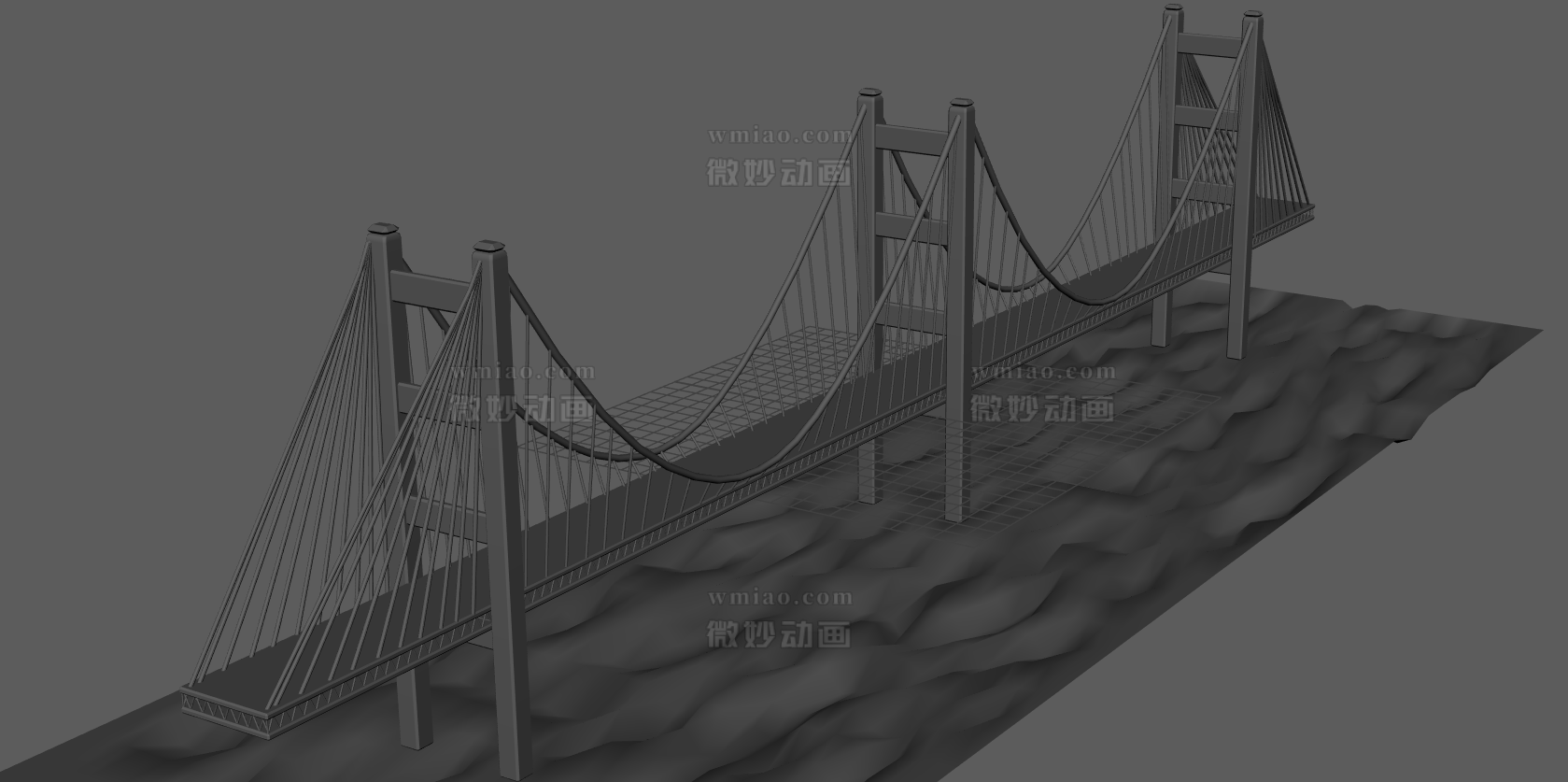 桥钢索桥梁跨江跨河跨海大桥maya模型 - CG模型 - 微妙网wmiao.com